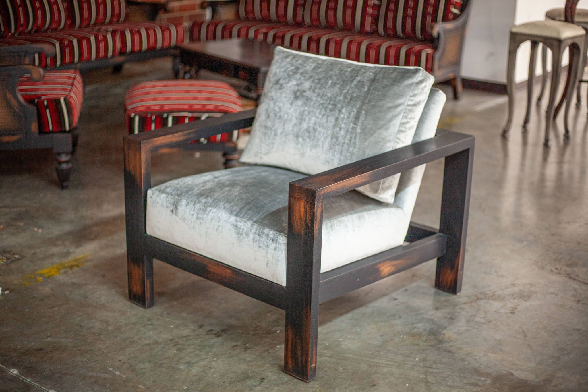 Silver Velvet Chair Sample - 1 Available – Old Hickory Tannery