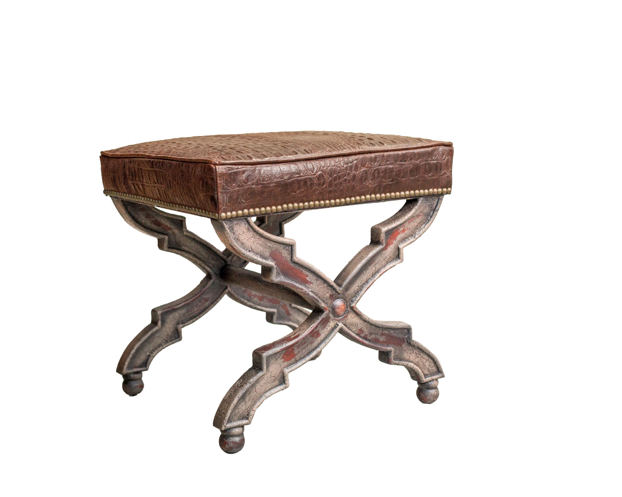 *New* AI 9437 Carved X Ottoman – Old Hickory Tannery