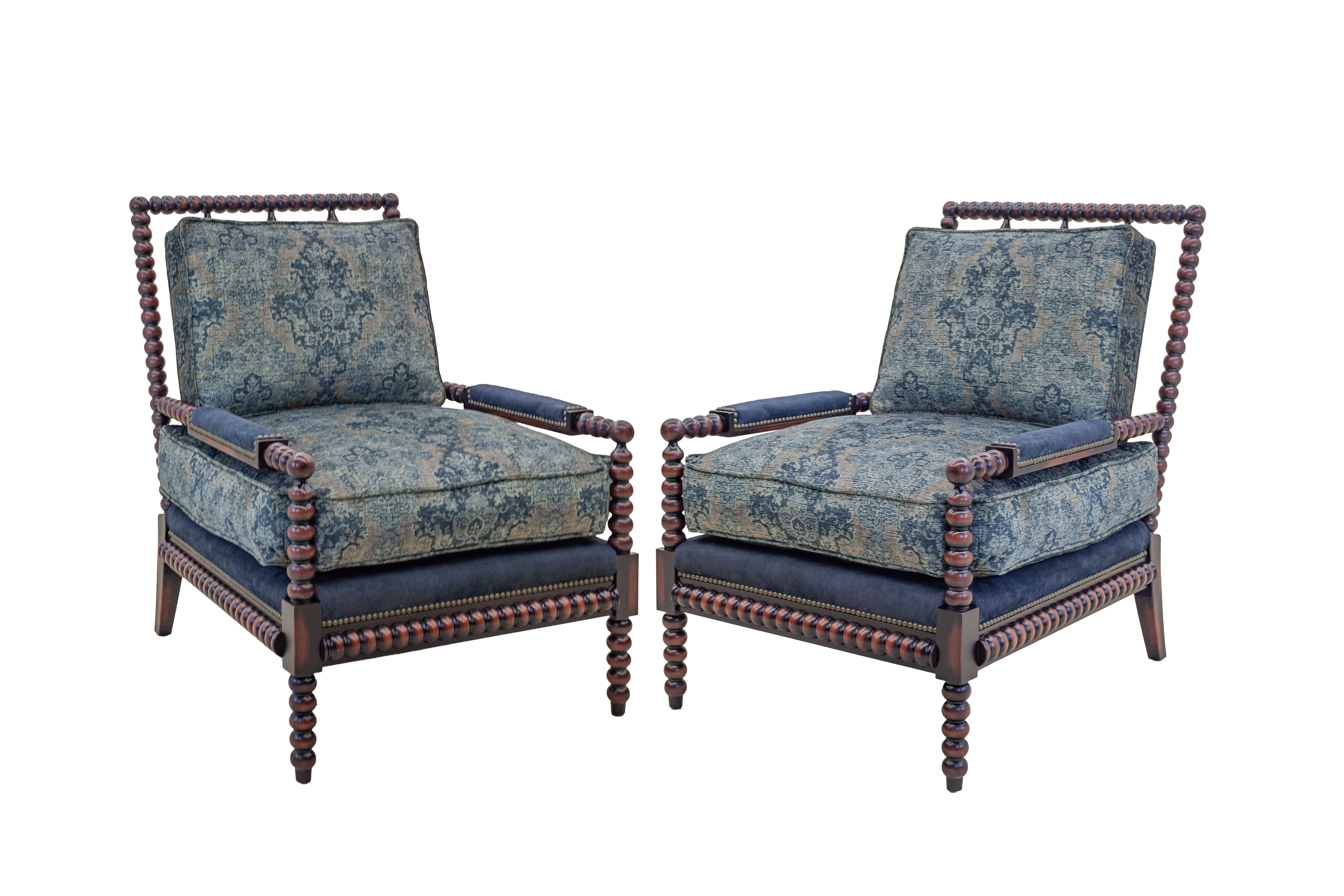 AI 138-01 Spindle Chairs in Fabric and Leather Combination - 2 ...